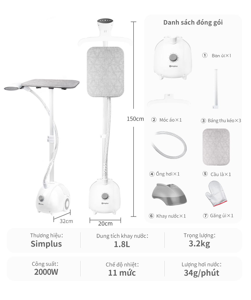 Simplus Bàn Ủi Hơi Nước Đứng Công Suất Lớn 2000W – Dung Tích 1.8L (GTJH014) | Shopee Việt Nam
