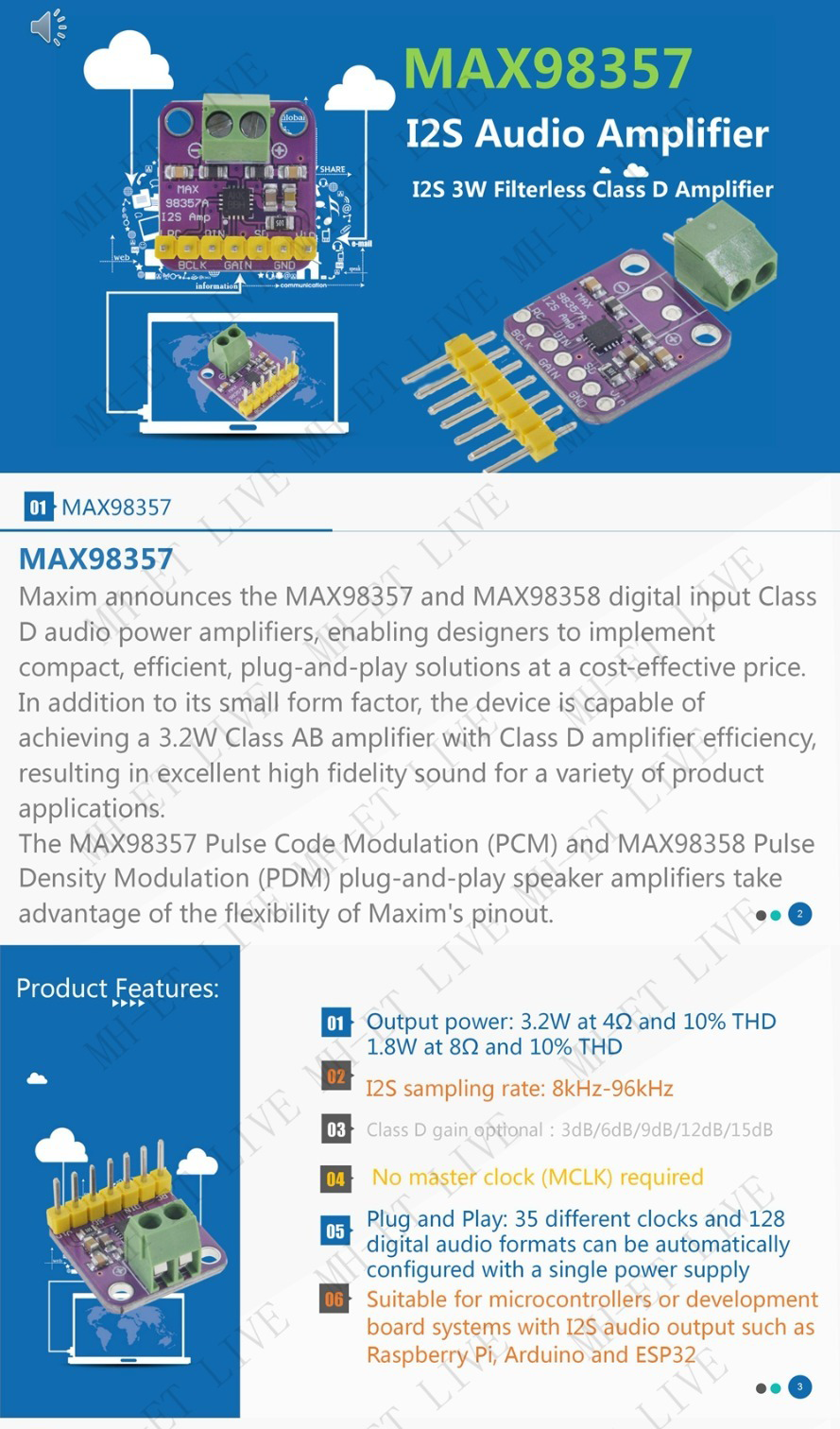 Max98357 I2S 3W Class D Khuếch Đại Đột Phá Giao Diện Dac Giải Mã Mô Đun ...