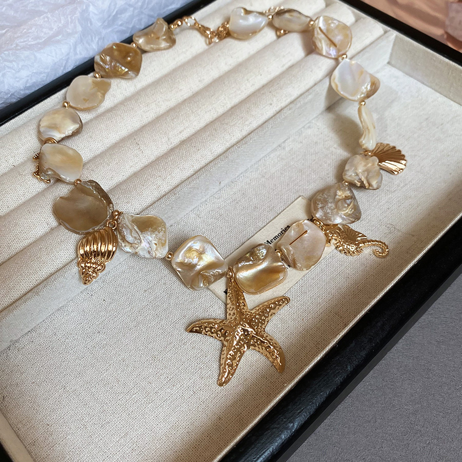 Drejew Shell, sao biển, ngựa biển, vòng cổ ốc xà cừ, phong cách biển đi ...