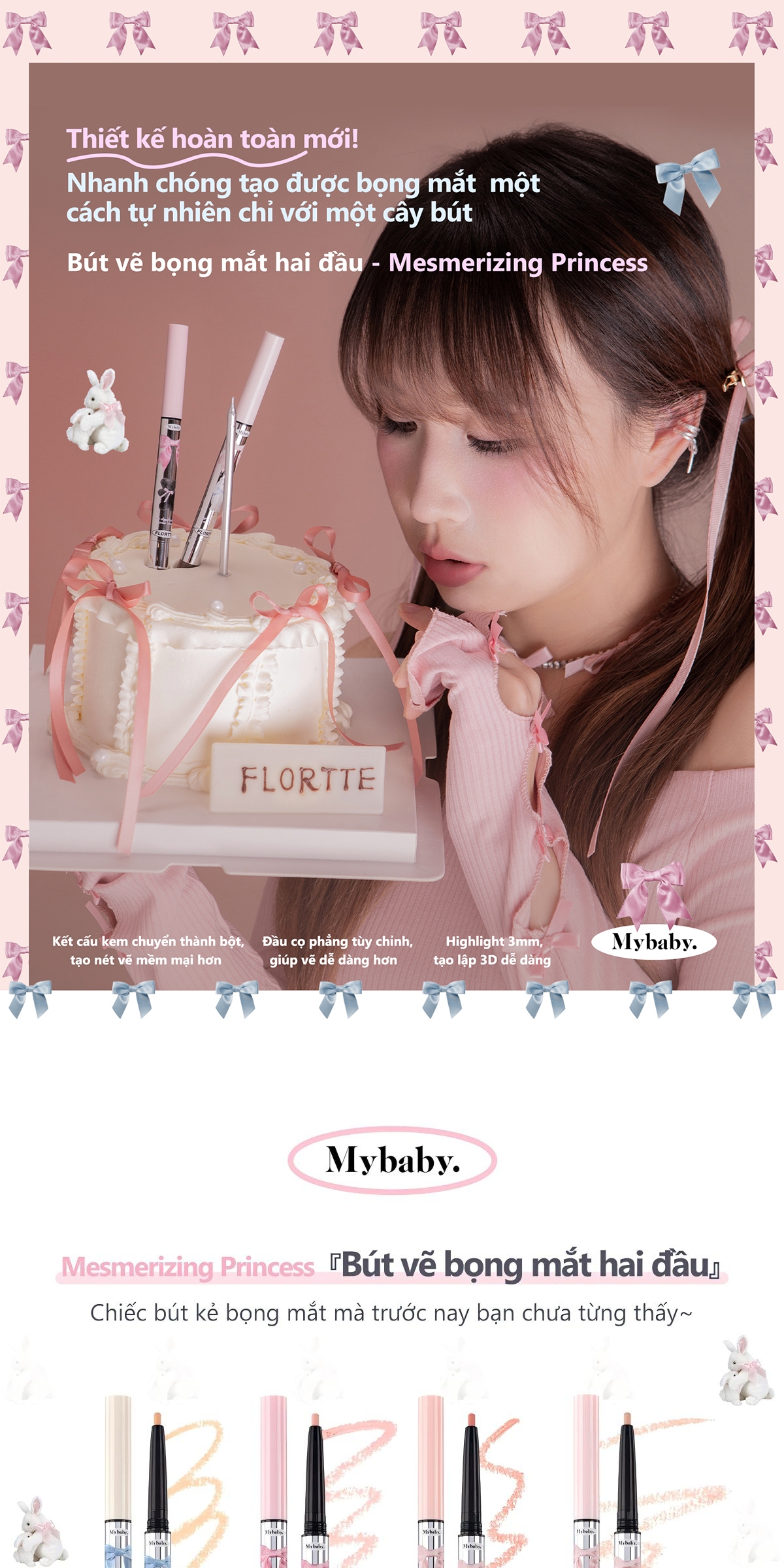 Bút chì Aegyo-sal hai đầu FLORTTE Mesmerizing Princess (4 Màu) 200mg / 700mg FLORTTE Offical ...