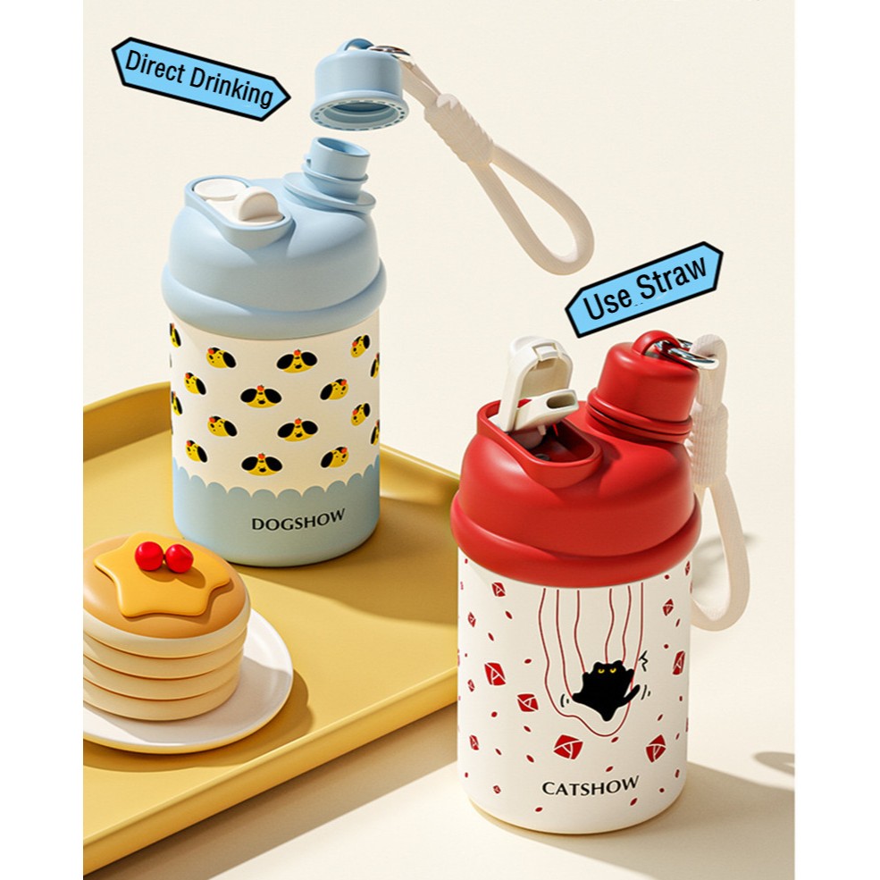 420ml Hoạt Hình Đôi Thép Không Gỉ 316 Bình Giữ Nhiệt Có Ống Hút Di Động Trà Cà Phê Lạnh Uống Trẻ ...