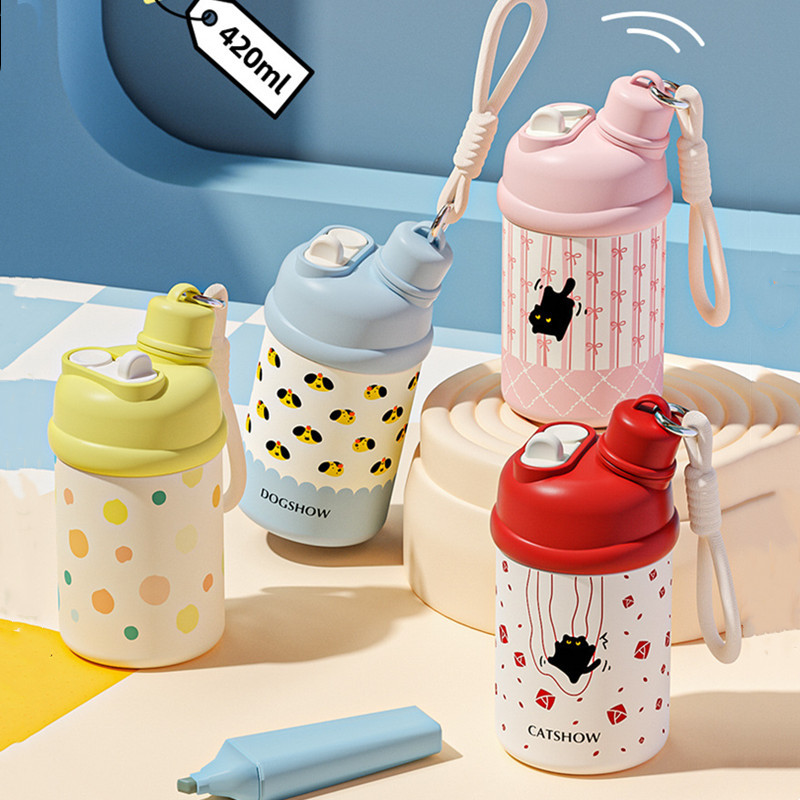 420ml Hoạt Hình Đôi Thép Không Gỉ 316 Bình Giữ Nhiệt Có Ống Hút Di Động Trà Cà Phê Lạnh Uống Trẻ ...