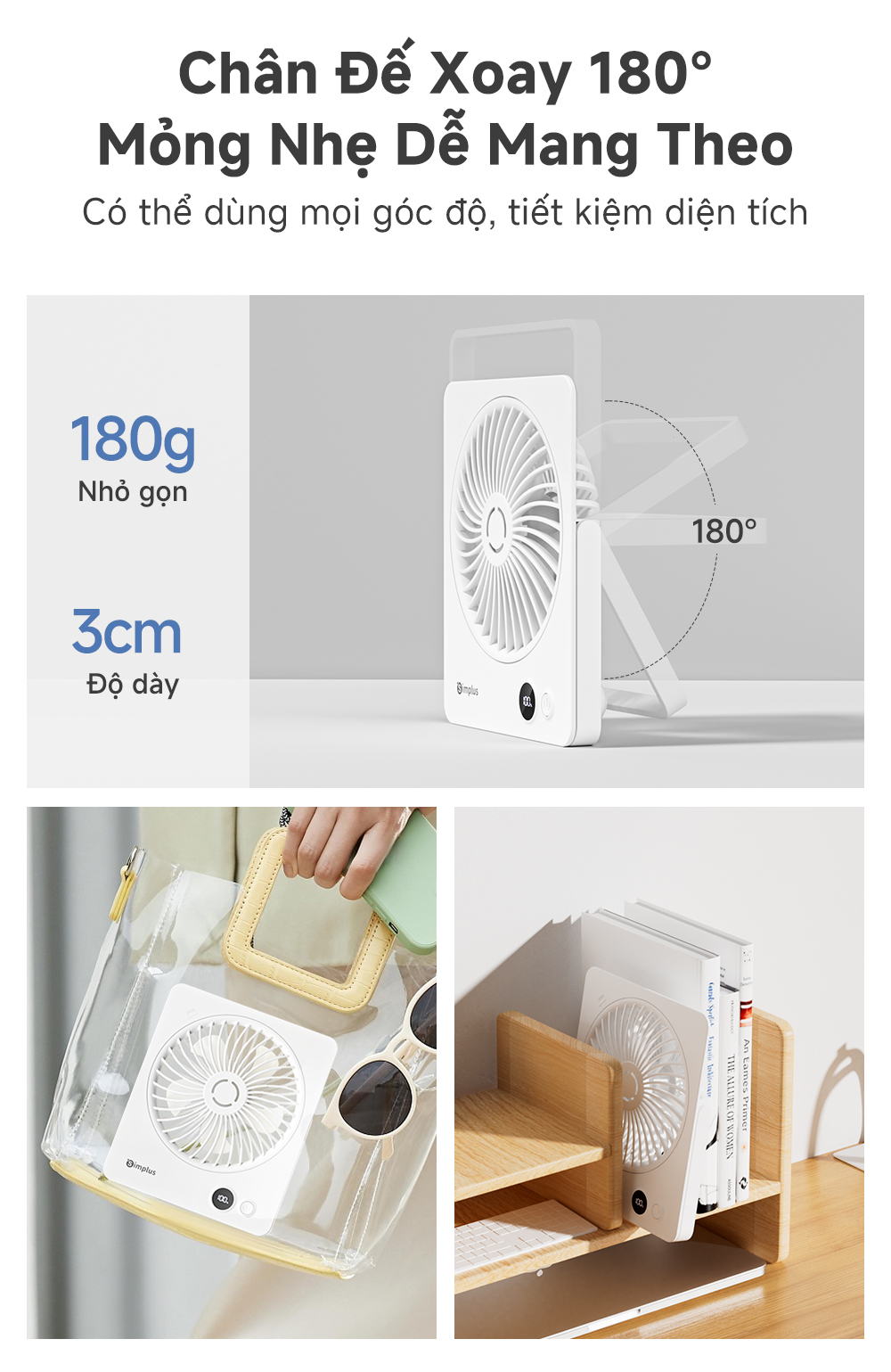 Simplus Quạt Mini Để Bàn Chân Đế Xoay 180° Sạc Type-C Xông Tinh Dầu 5 Chế Độ Gió Dùng Liên Tục 7 ...