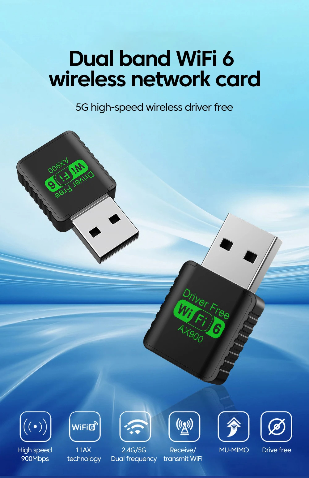 WiFi 6 AX900 Bluetooth 5.4 Bộ chuyển đổi USB WiFi Card mạng không dây 2 ...