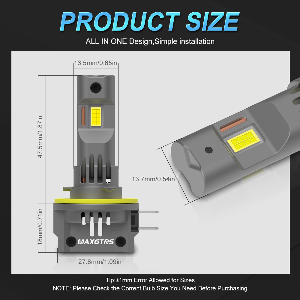MAXGTRS 2x Bóng đèn pha LED siêu sáng H11B 6000K 3570 CSP 1: 1 Quạt khử trùng Mini phích cắm và ...