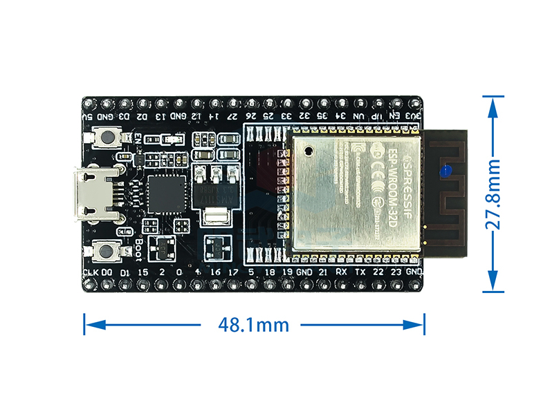 Bảng phát triển ESP32-DevKitC Bảng dưới cùng ESP32 có thể được trang bị mô-đun WROOM-32D / 32U ...