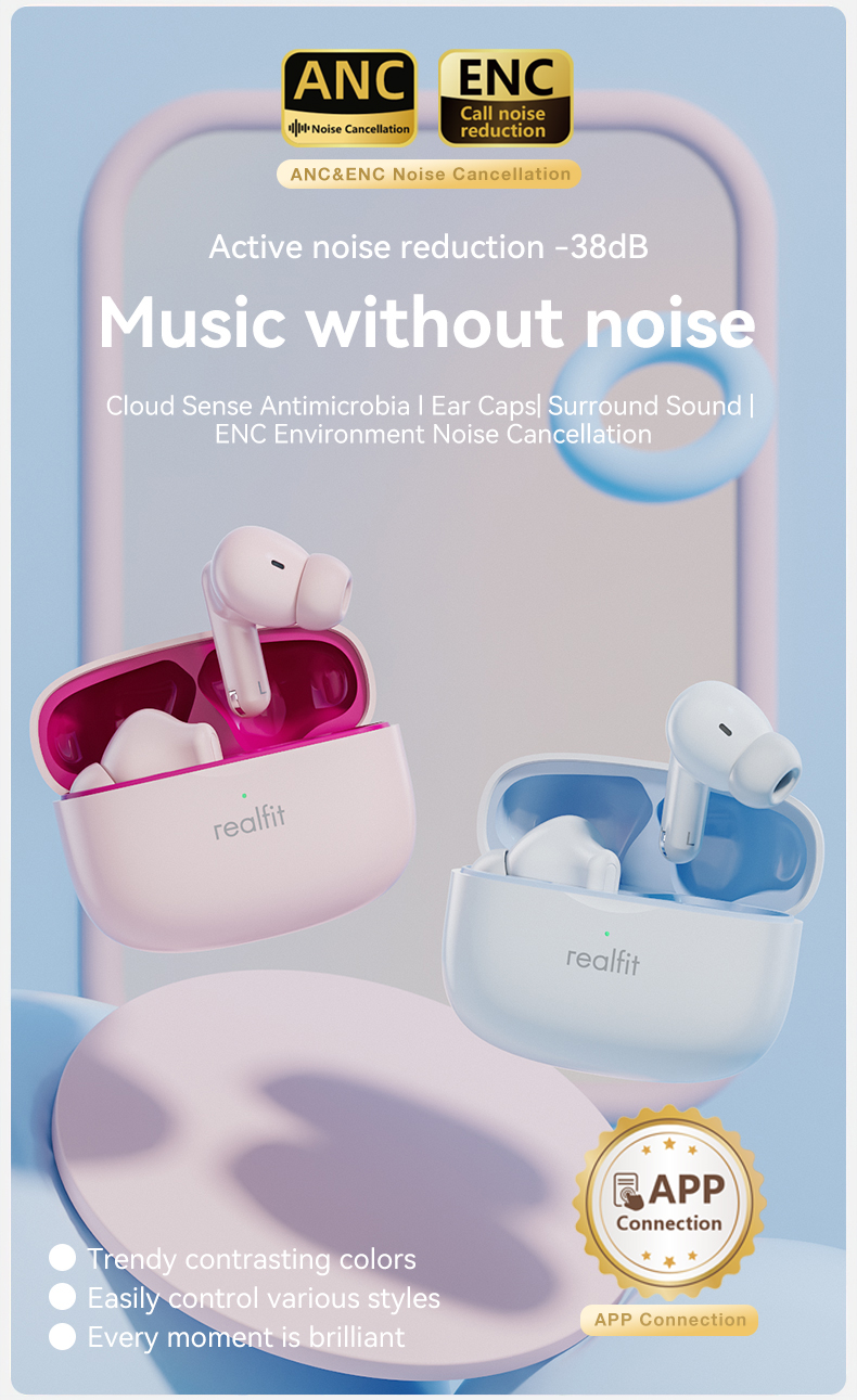 [Điều khiển ứng dụng] Tai nghe Bluetooth Realfit F3 ANC khử tiếng ồn Tai nghe nhét tai TWS có ...