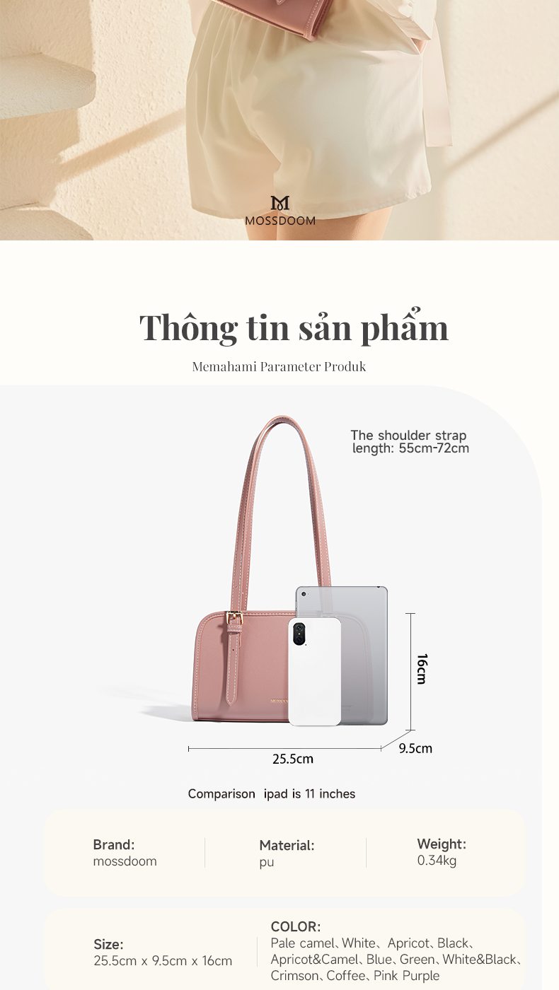 MOSSDOOM Renee Bag Túi đeo vai Boston da PU thời trang và đa năng ...