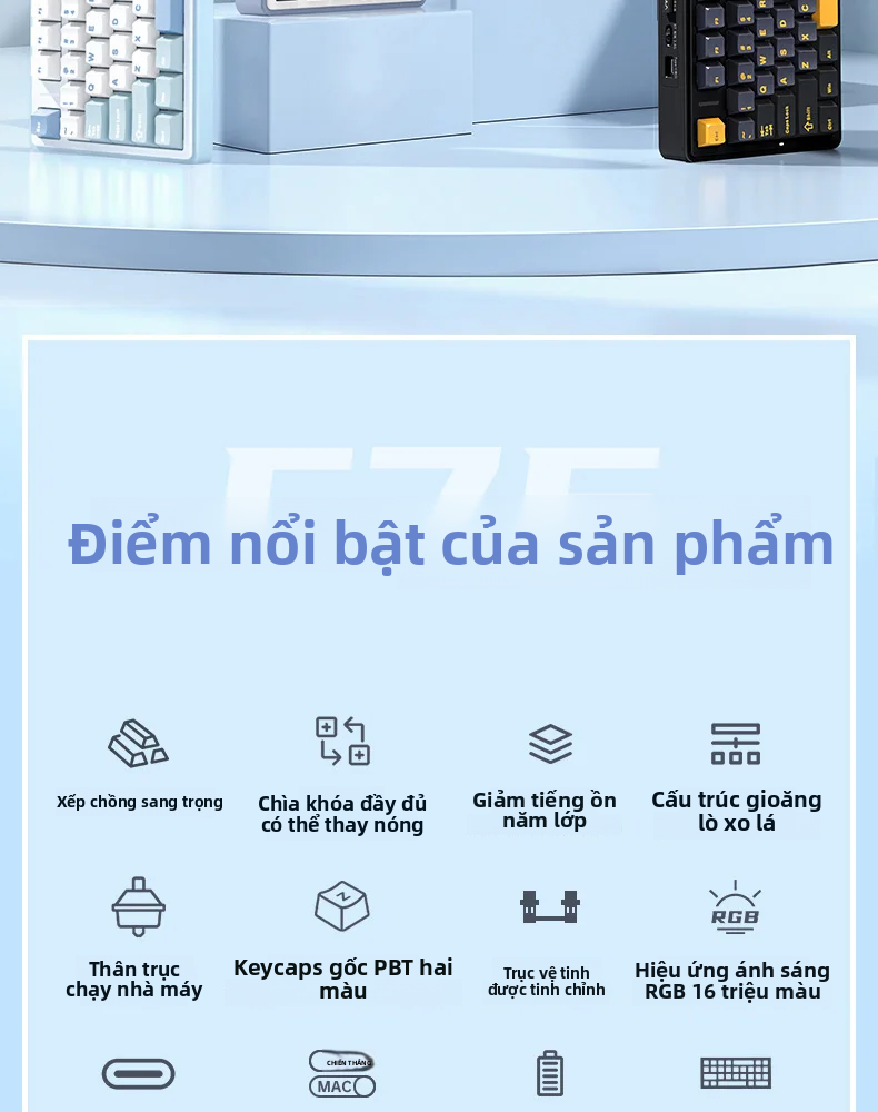 Bàn phím cơ Aula F75 80 phím có cấu trúc đệm Thể thao điện tử Bluetooth ...