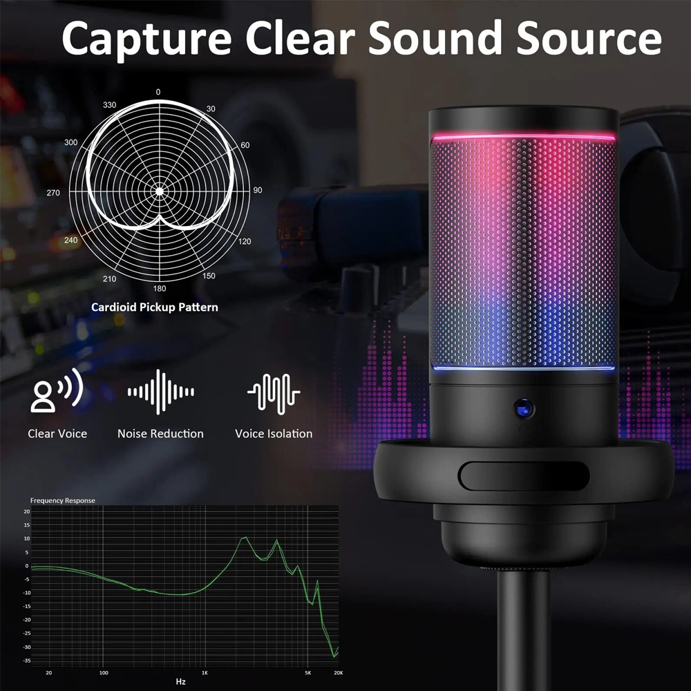 Microphone ME6S RGB USB, Microphone ngưng tụ cho Gaming PC, Điện thoại ...