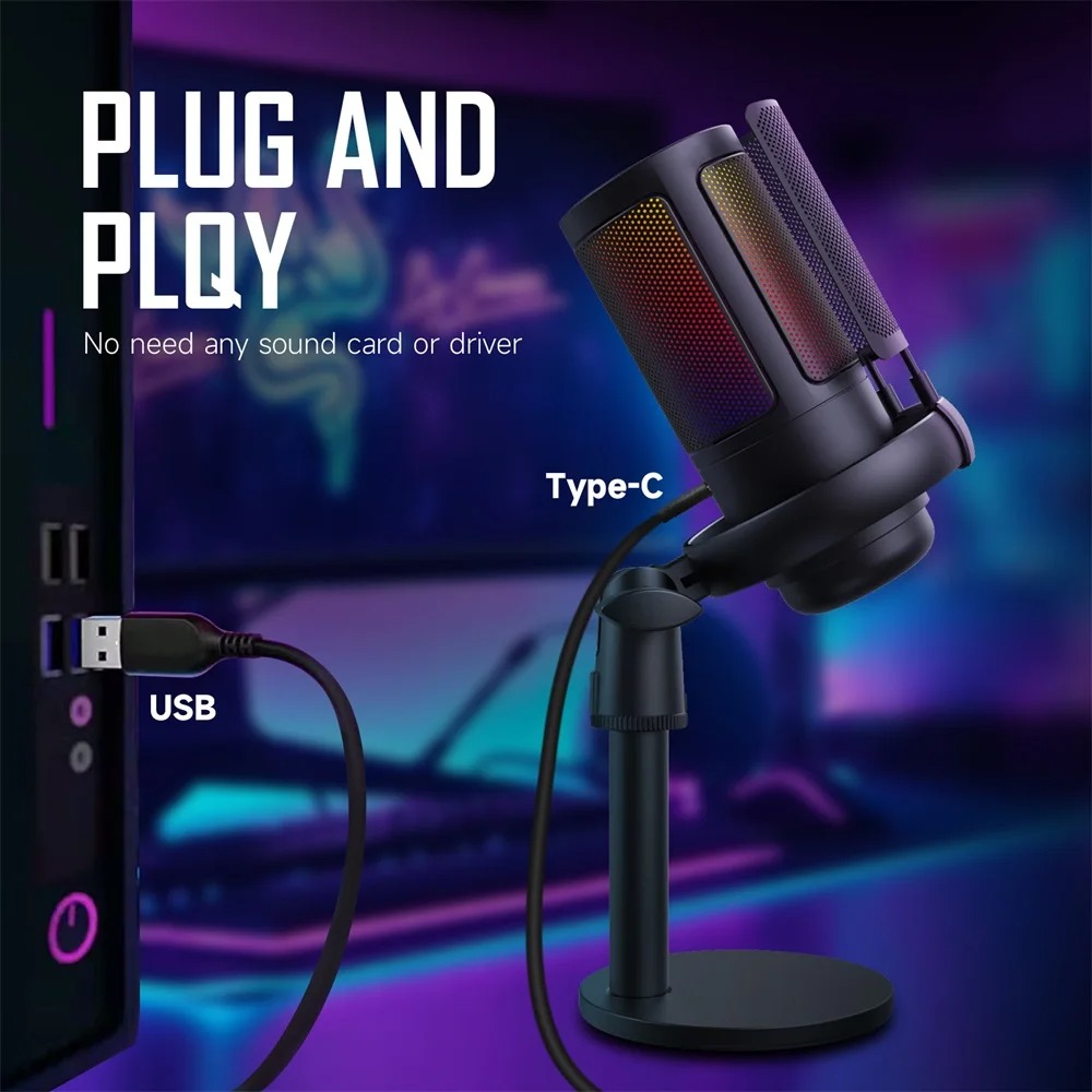Microphone ME6S RGB USB, Microphone ngưng tụ cho Gaming PC, Điện thoại ...