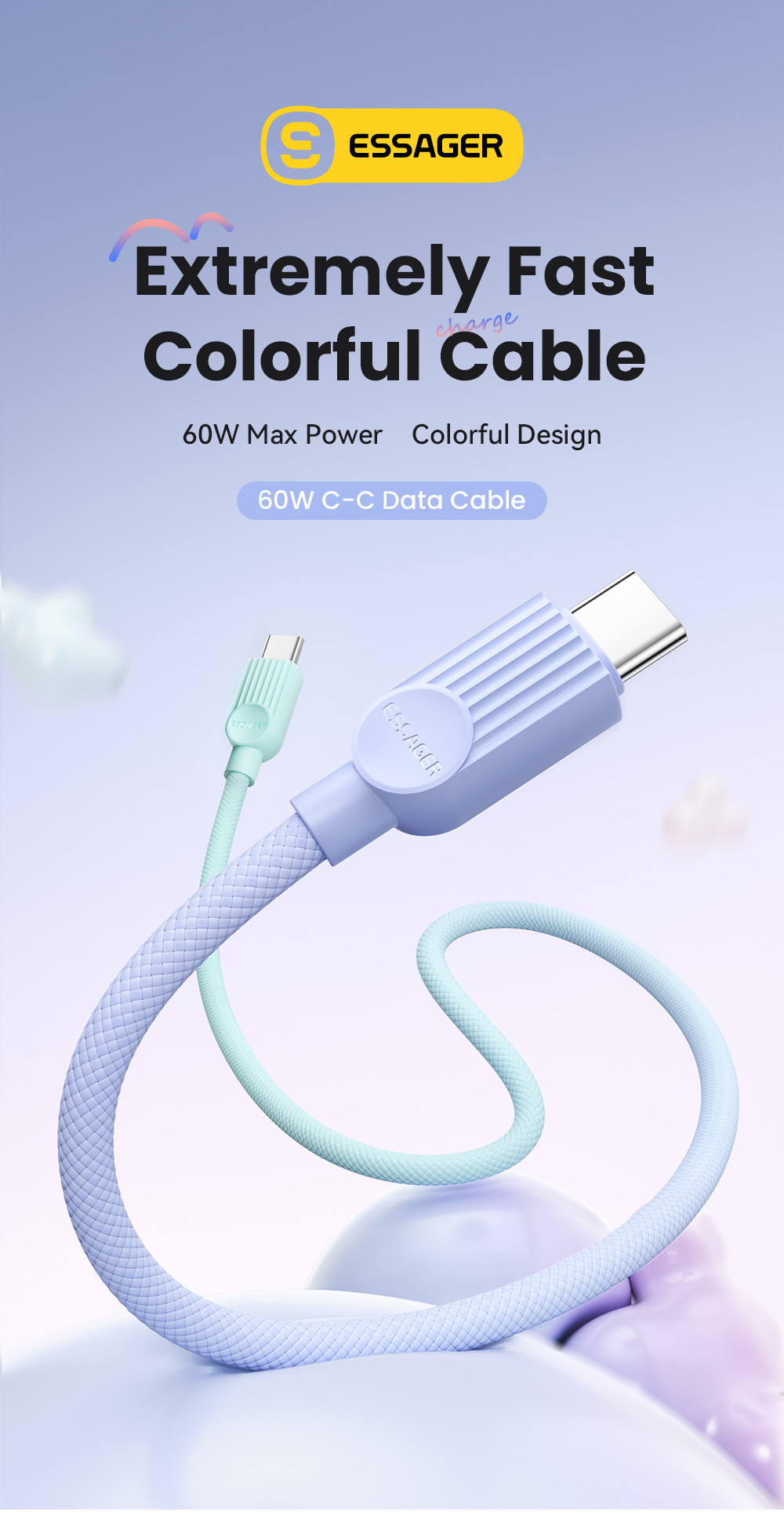 Essager 60W Sạc Nhanh Cáp USB C Loại C Sang C 3A PD Sạc Nhanh USB 2.0 Đồng Bộ Dữ Liệu 480Mbps ...