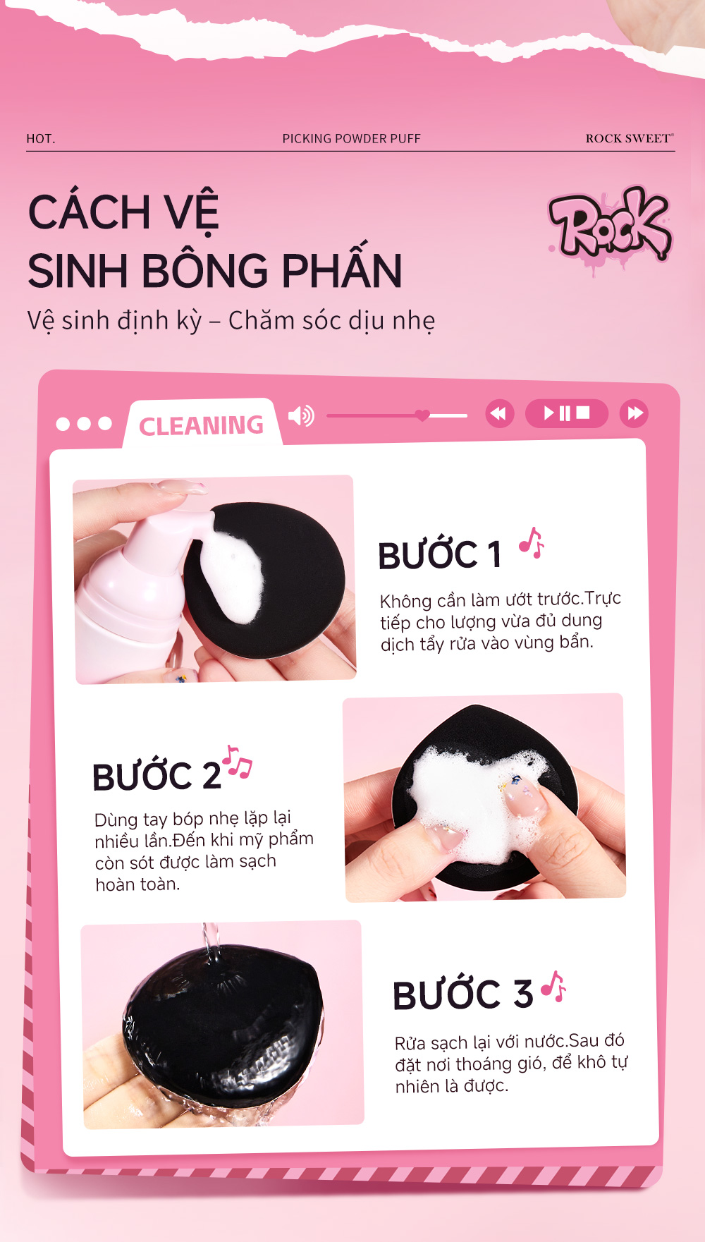[8 Cái] Bông trang điểm hình tam giác Rock Sweet – Đế mịn, không gây ...