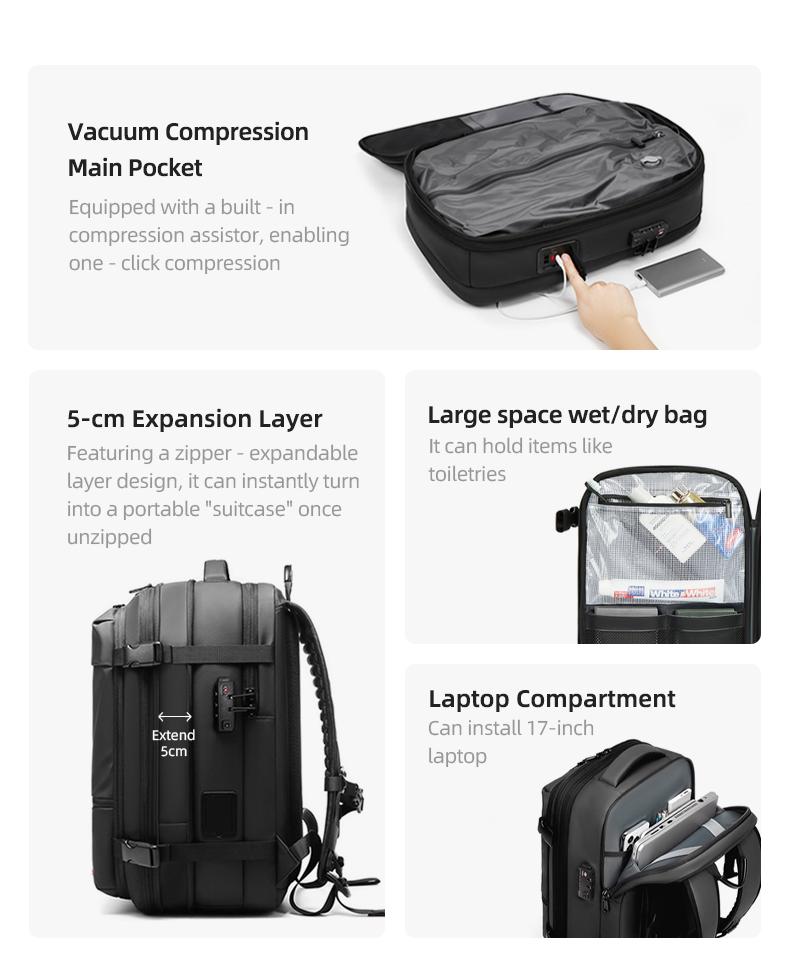 Balo chân không du lịch mở rộng SeaChoice Vacuum backpack có Khóa TSA ...