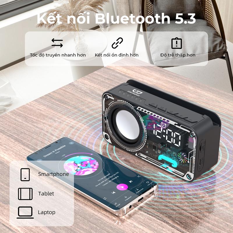 GOOJODOQ Loa Bluetooth không dây Thiết kế gió cơ khí Hiển thị thời gian ...