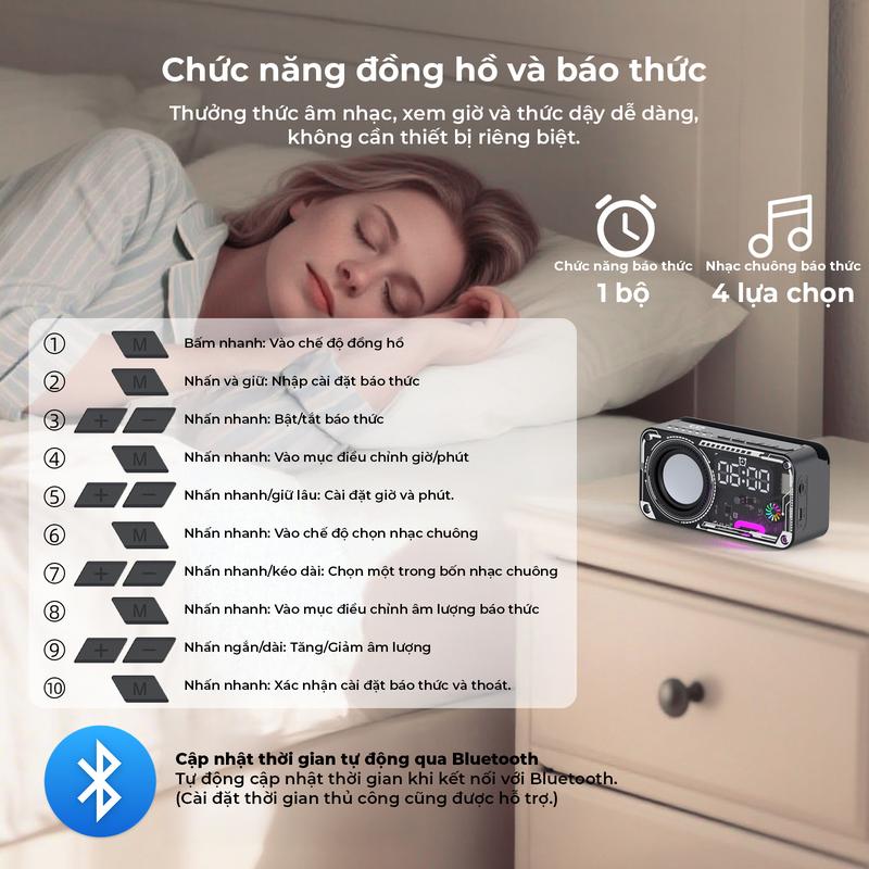 GOOJODOQ Loa Bluetooth không dây Thiết kế gió cơ khí Hiển thị thời gian ...