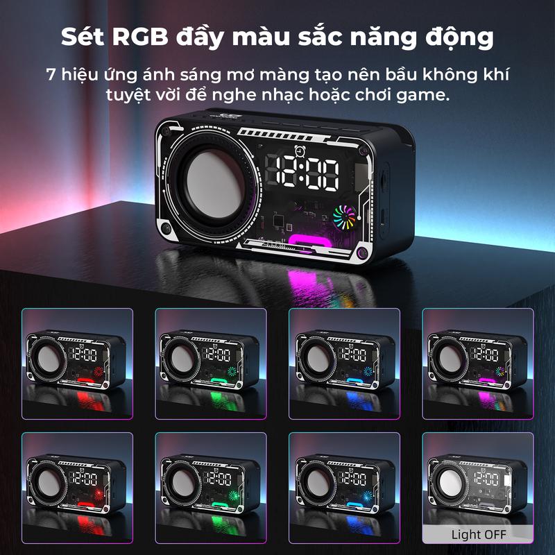 GOOJODOQ Loa Bluetooth không dây Thiết kế gió cơ khí Hiển thị thời gian ...
