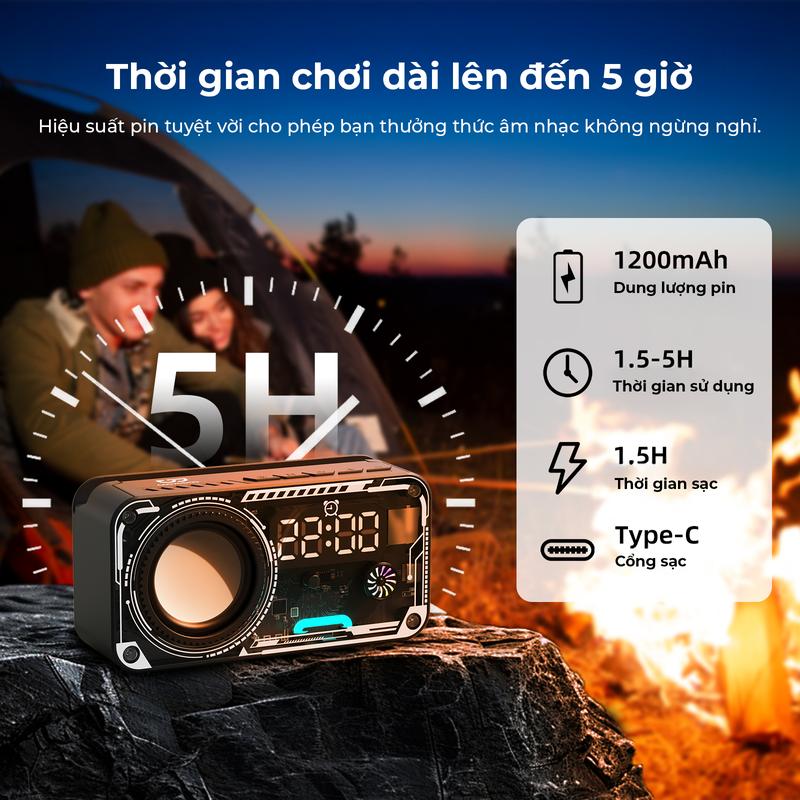 GOOJODOQ Loa Bluetooth không dây Thiết kế gió cơ khí Hiển thị thời gian ...