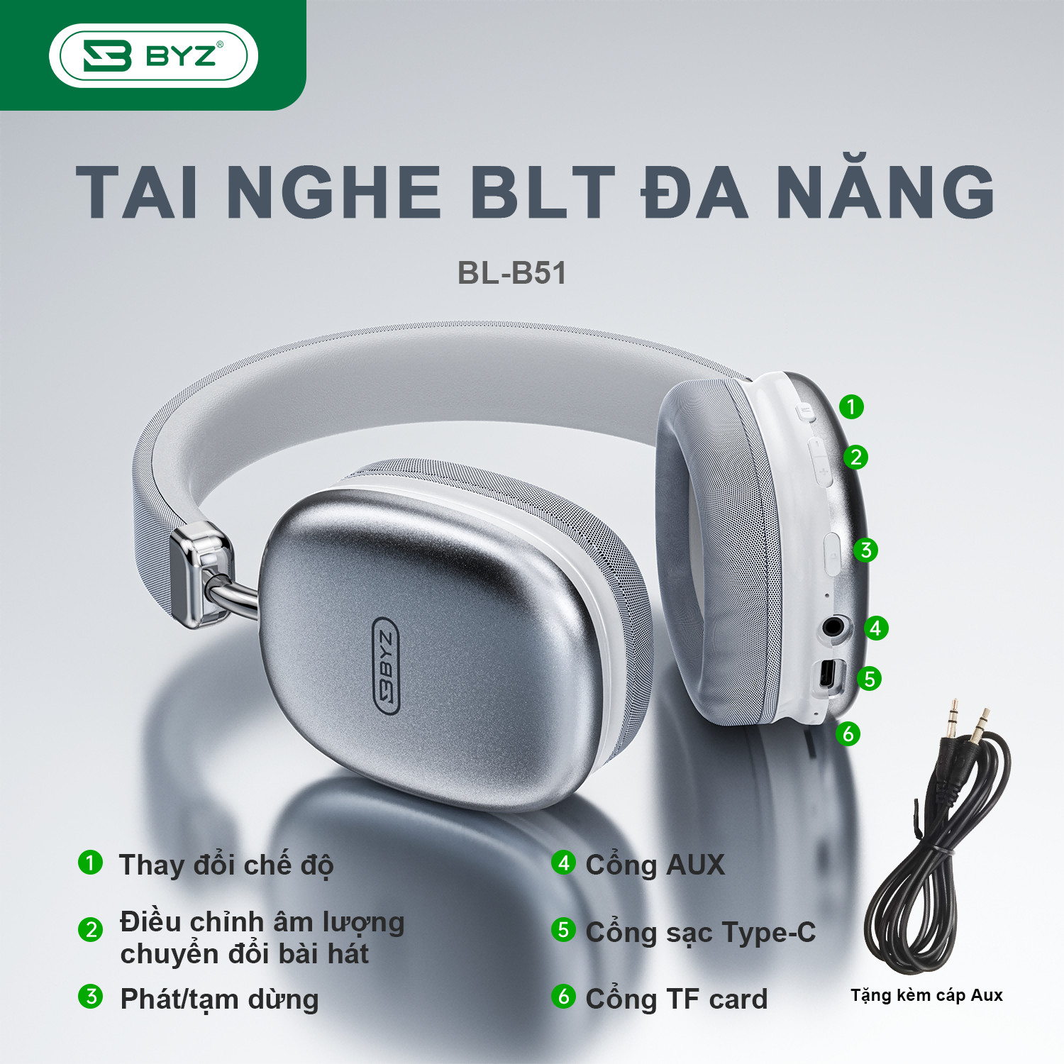 Tai nghe bluetooth BYZ B51 ụp tai, pin trâu, siêu thoải mái | Shopee ...