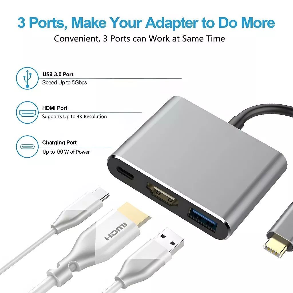 Bộ chuyển đổi HDMI Type C sang USB Hub 3 trong 1 4K cho Samsung USBC ...