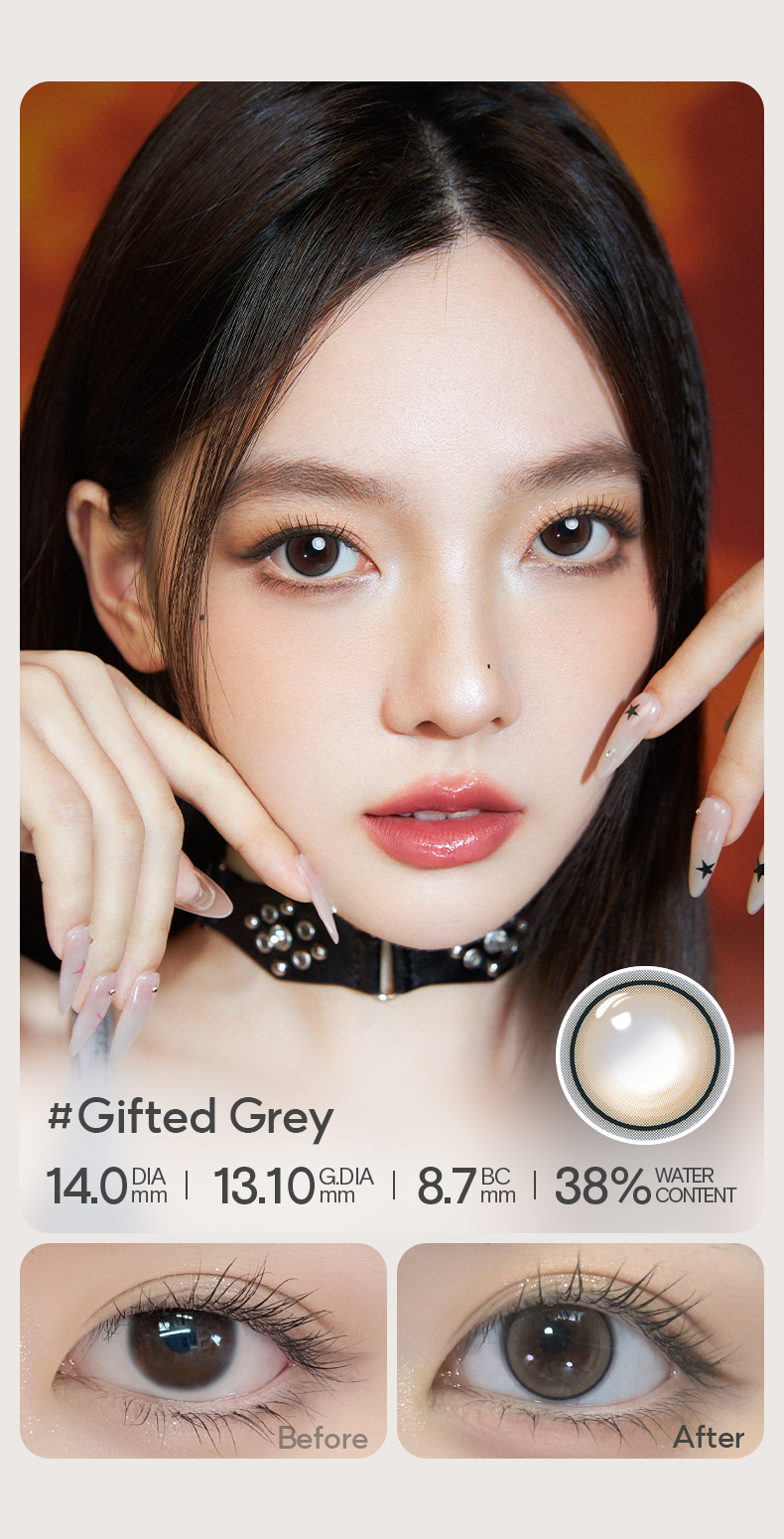 Kính áp tròng Kilala lens 1 ngày màu xám DIA 14.0mm 14.2mm 14.5mm và ...