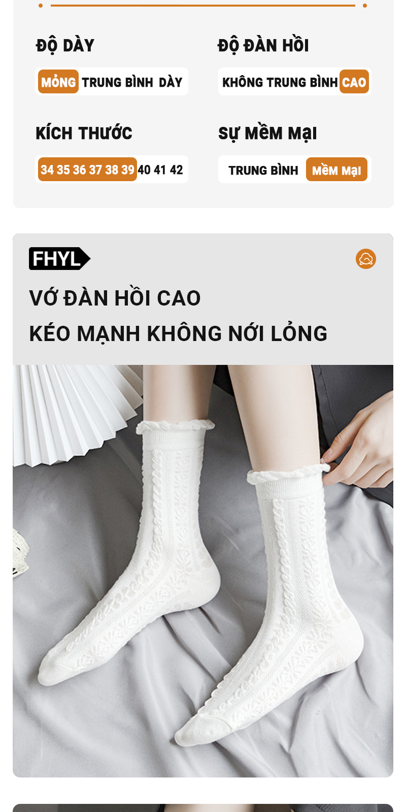 【Hà Nội】 Tất cotton FHYL cổ cao phối ren trắng và diềm xếp nếp phong ...