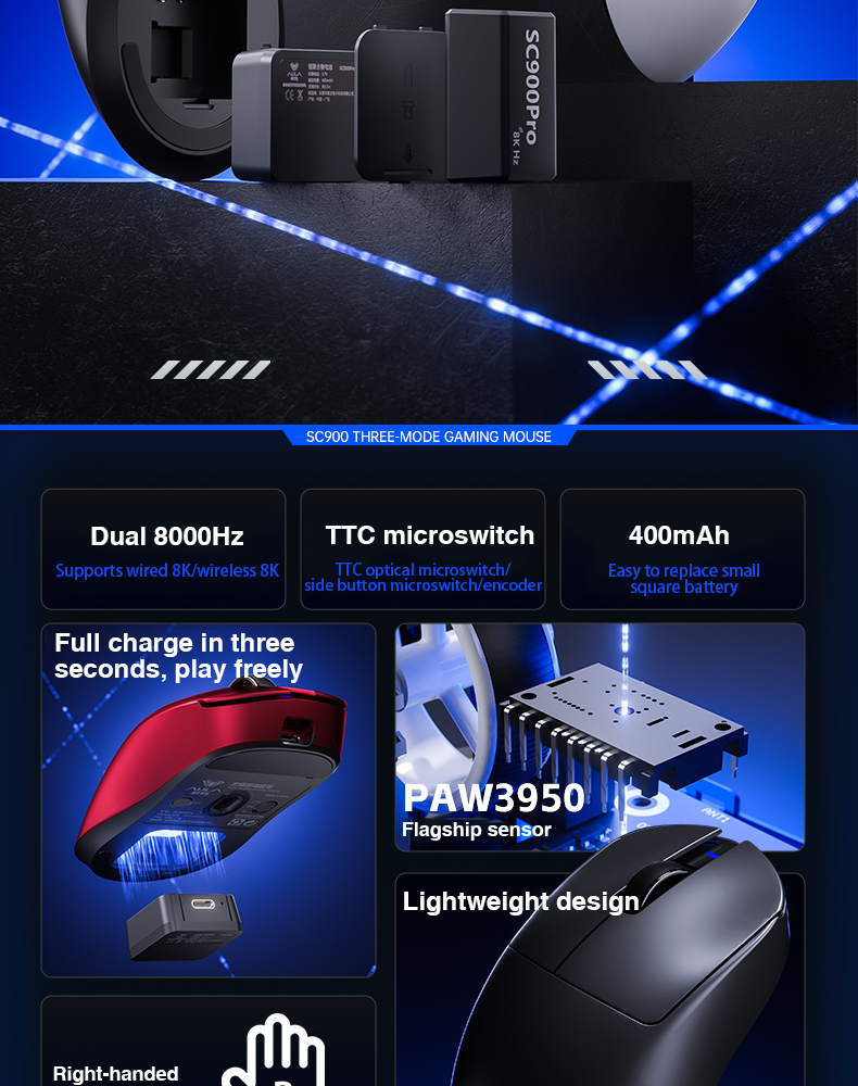 Chuột không dây AULA SC900 Nhẹ Esports Tri-Mode 6 cấp Điều chỉnh DPI ...