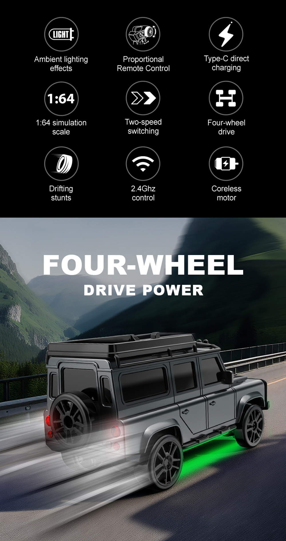 1 / 64 MINI 4WD RC Land Rover Hummer Drift Xe Địa Hình Leo Núi Đồ Chơi ...