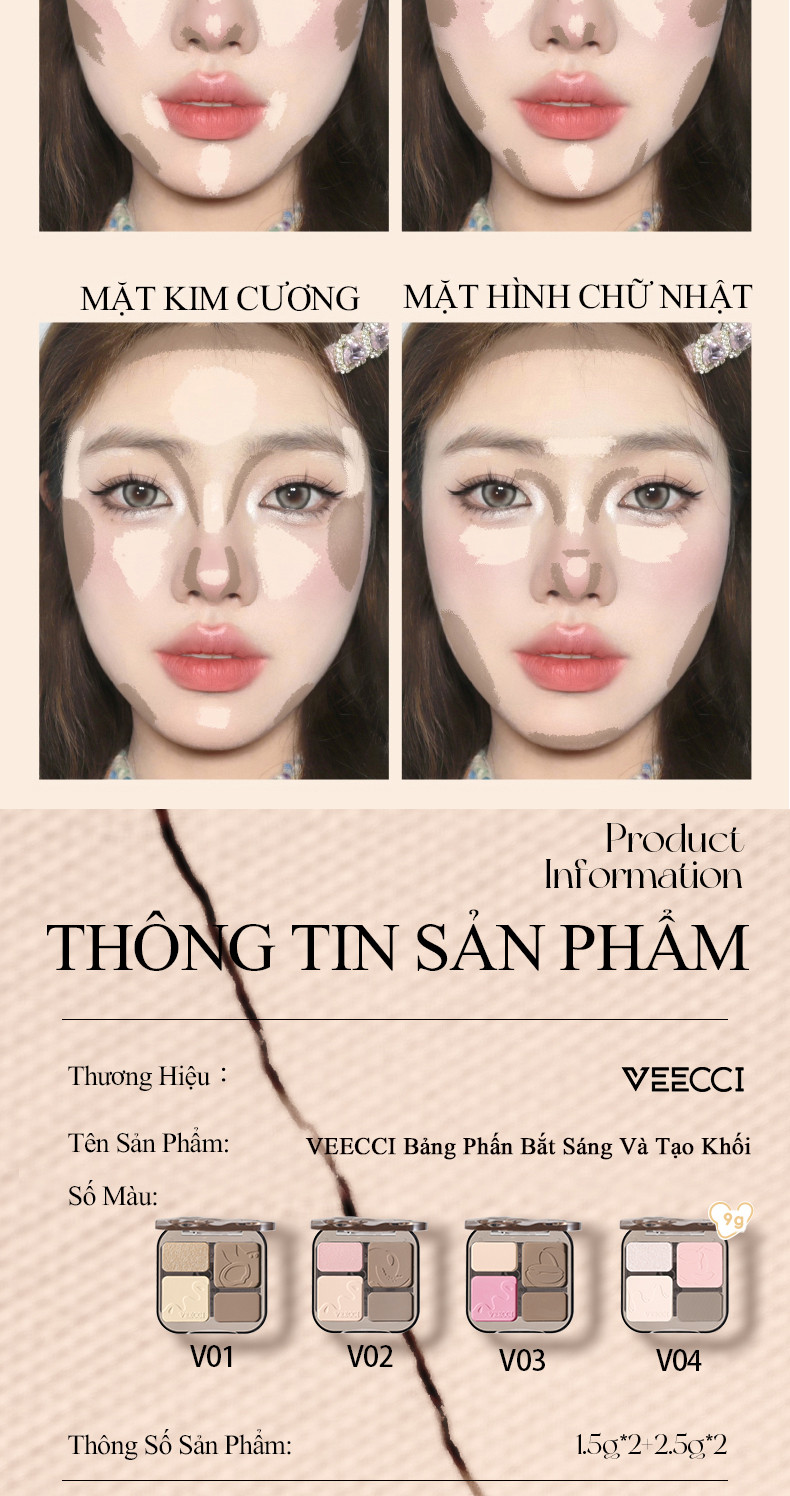 VEECCI Bảng Phấn Bắt Sáng Và Tạo Khối Tự Nhiên Lâu Trôi Chống Nước -8g ...