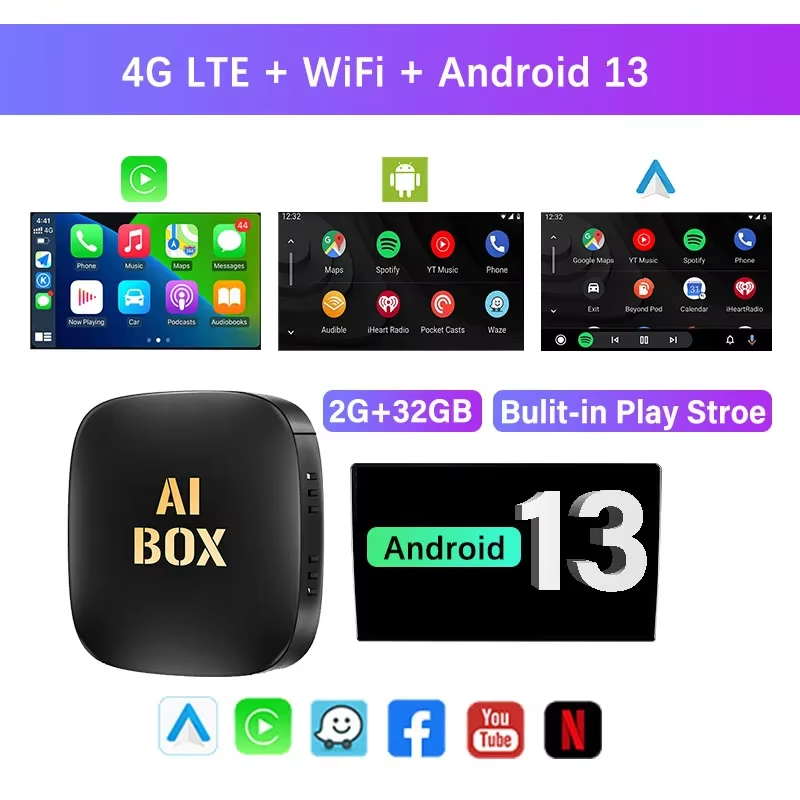Android 13 CarPlay Smart Ai Box Android Wireless CarPlay Android Auto Adapter Cho Netflix Cho Xe ...