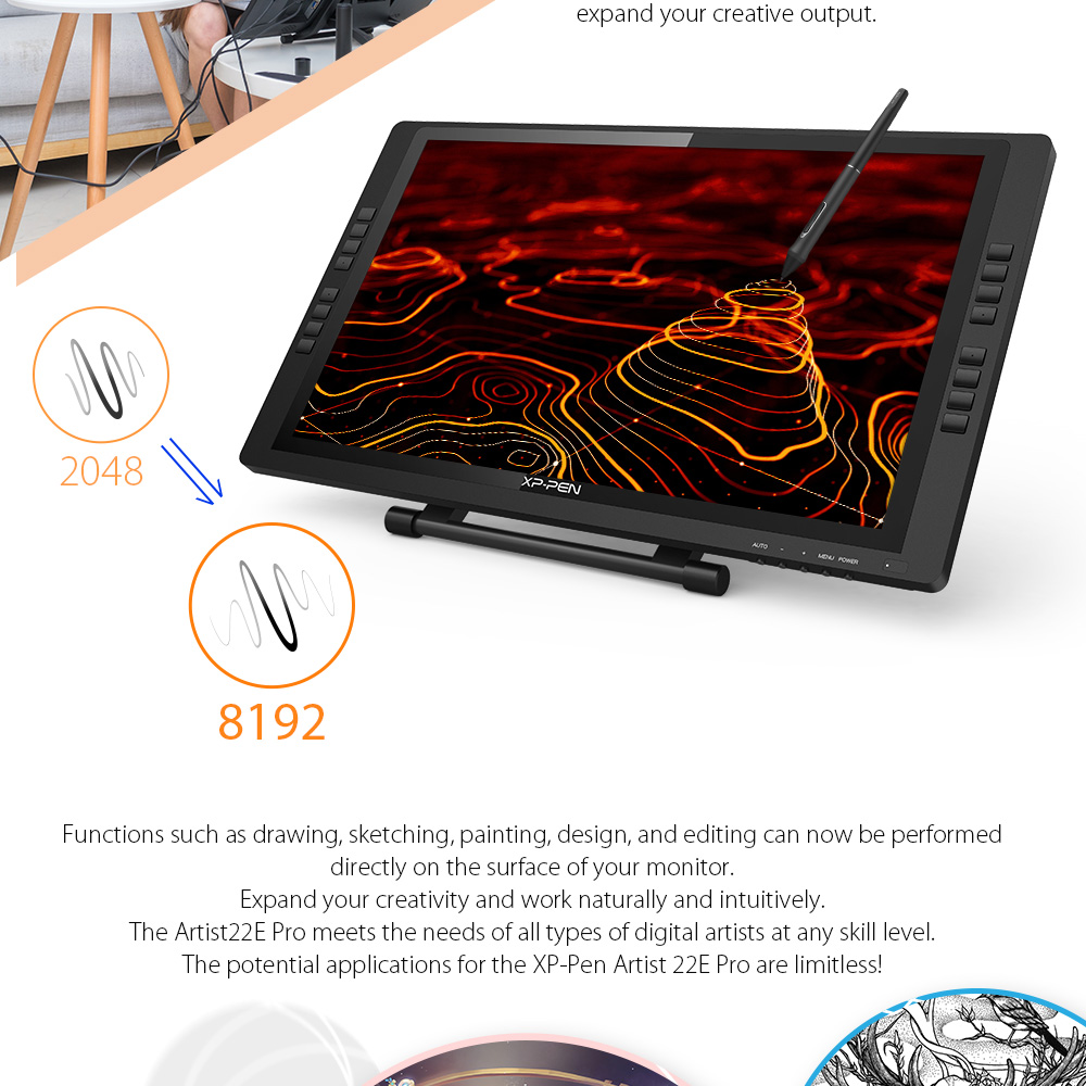 XPPen Artist 22E Pro Pen Display Màn hình vẽ 22 inch với 16 nút với áp ...