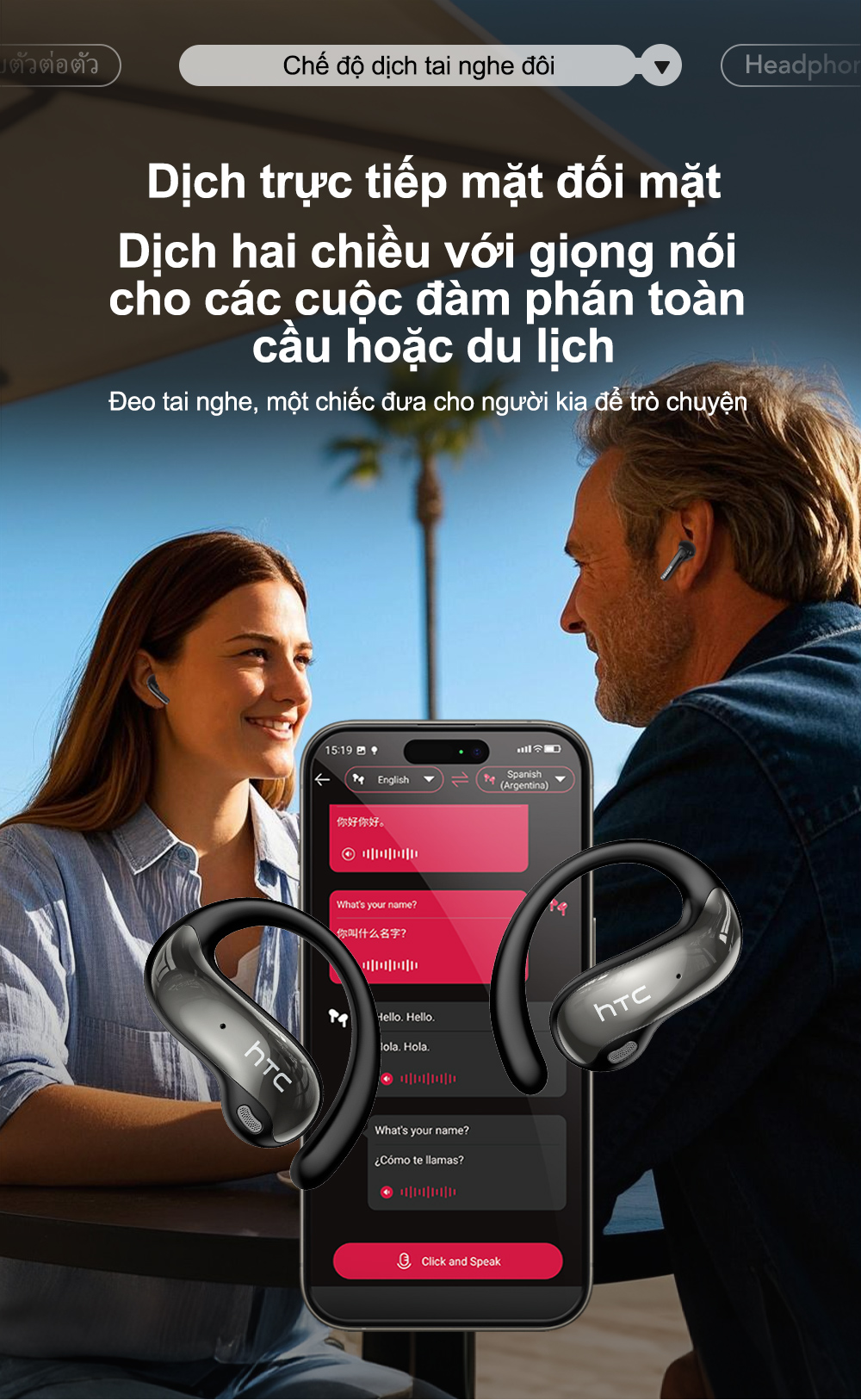 HTC NE19 AI Tai nghe dịch thời gian thực Dịch 150 ngôn ngữ Tai nghe ...
