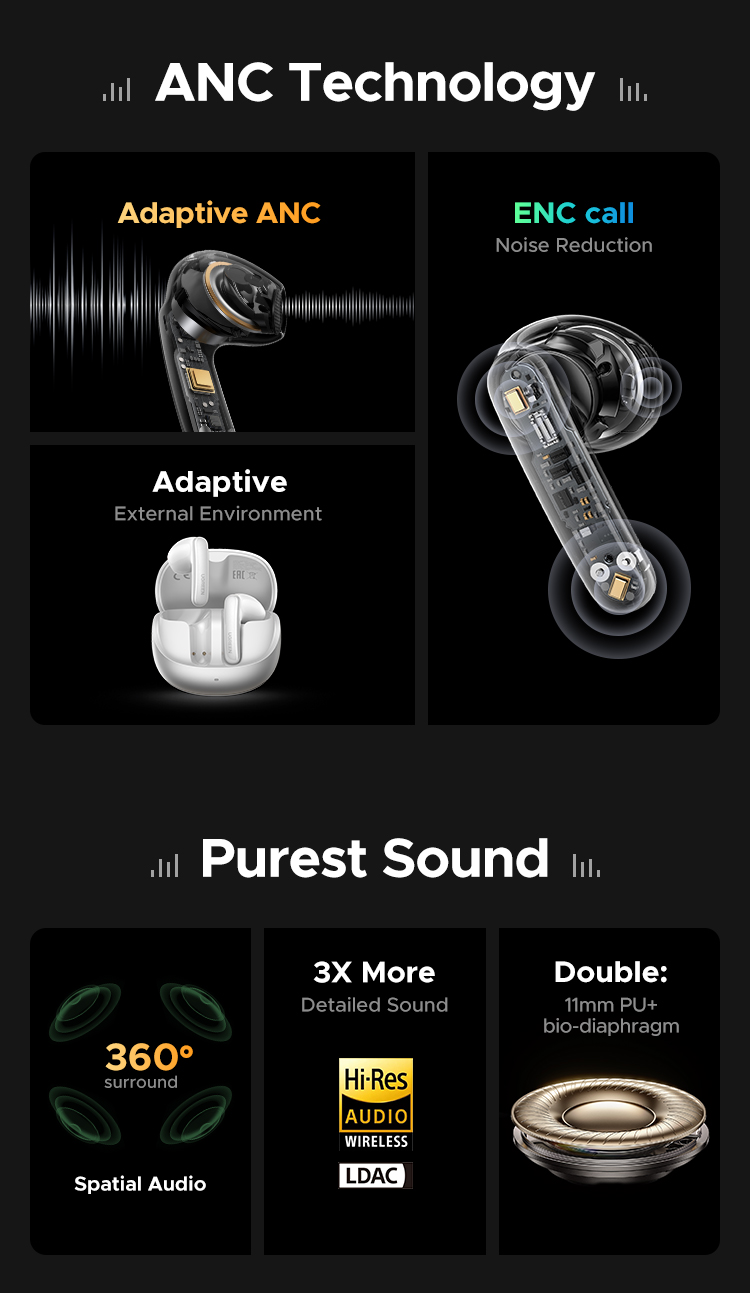 UGREEN LightBuds Pro Bluetooth 6.0 Al Giảm tiếng ồn gió Hi-Res & LDAC ...