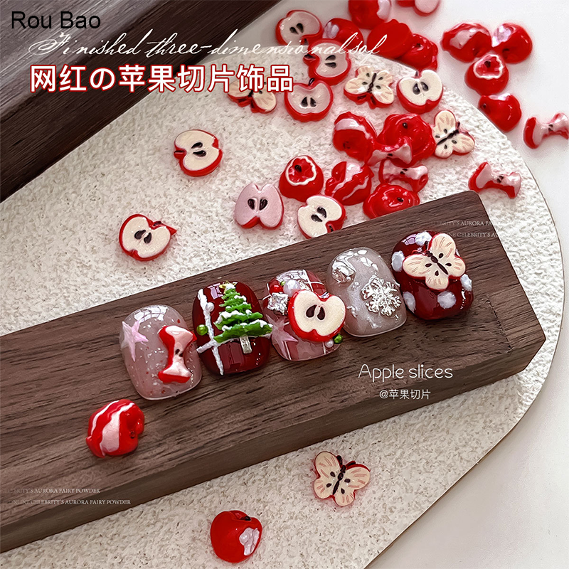 Rou Bao 50 Chiếc Móng Tay Đỏ Táo Cắt Lát Trái Cây Giáng Sinh Nhựa Móng Tay Nghệ Thuật DIY Quyến ...