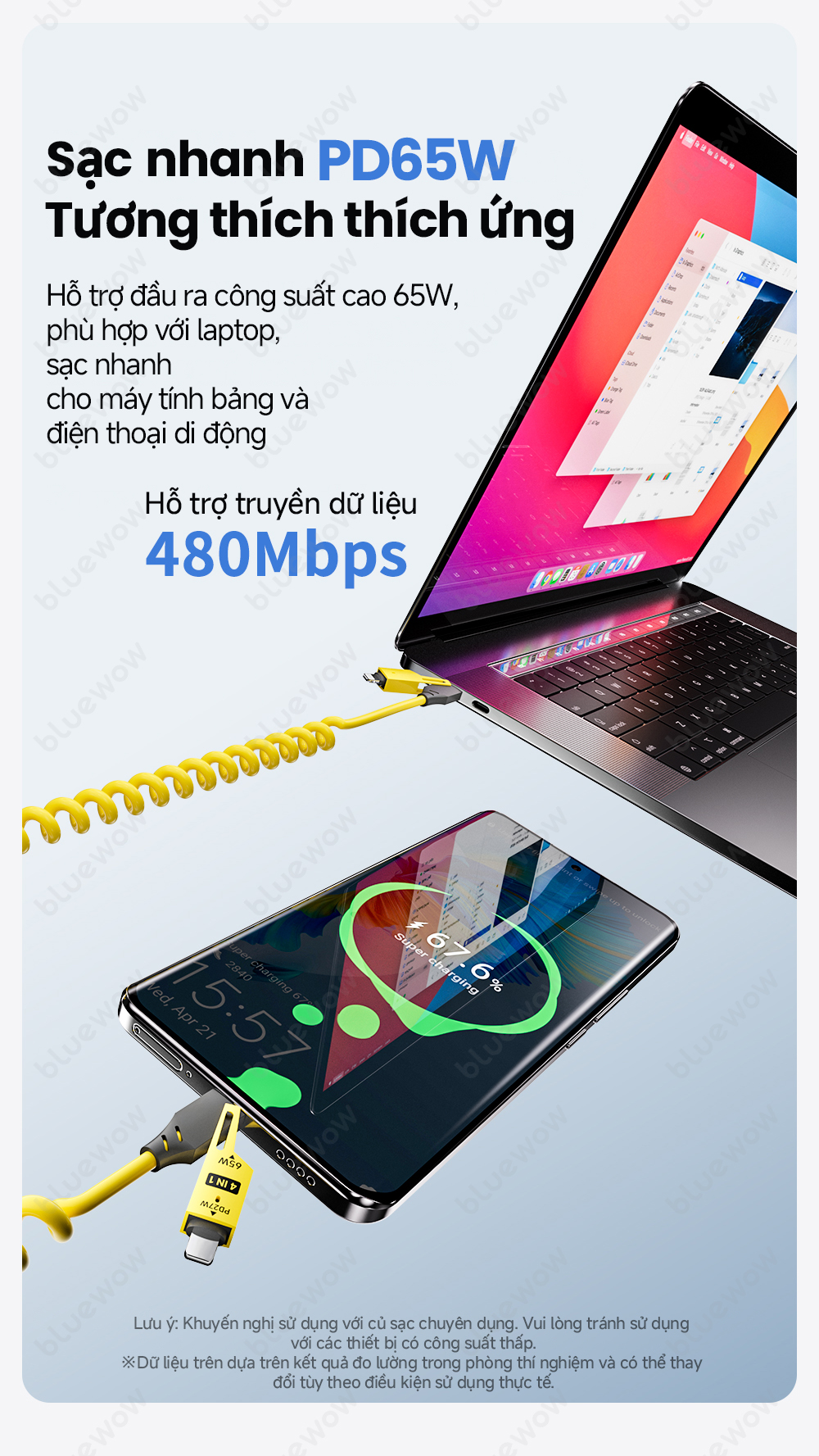Cáp sạc nhanh BlueWow 4 trong 1 [1.5M] Cáp Usb Type C cho dây cáp sạc ...