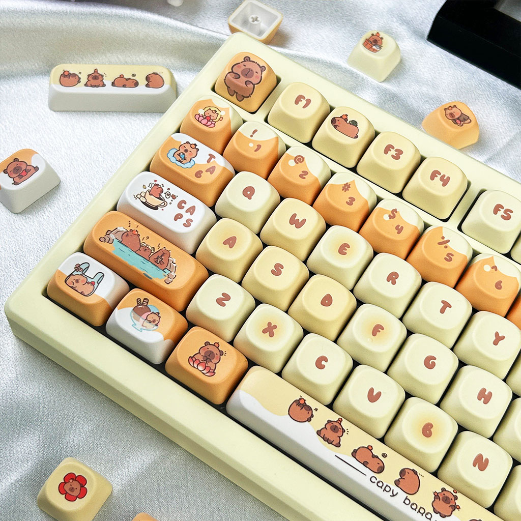 Capybara Keycaps 130 Phím MOA PBT Hoạt Hình Dễ Thương Keycaps Cho Bàn Phím Cơ 60 / 68 / 75 / 84 ...