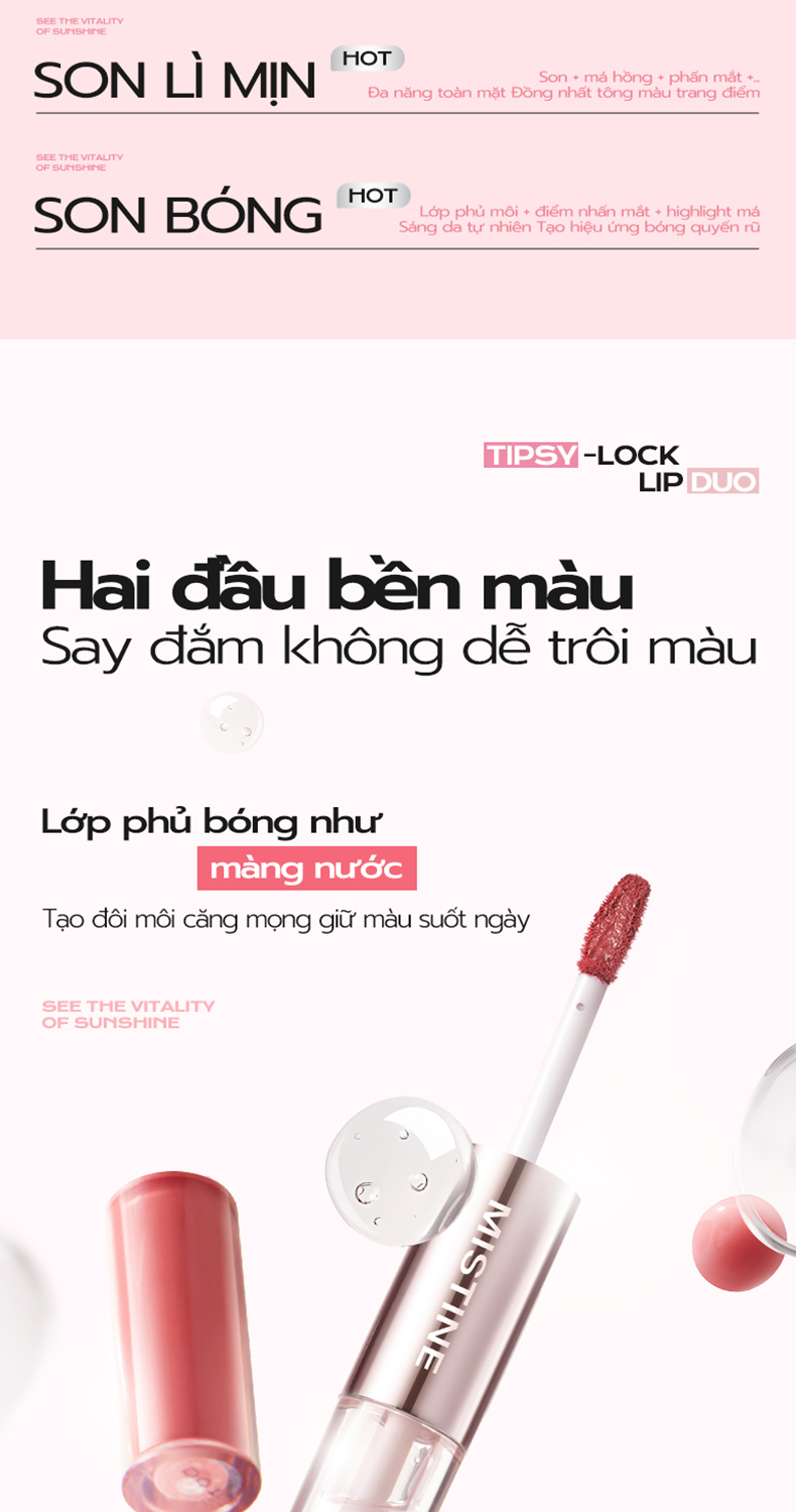 Son môi hai đầu giữ màu lâu MISTINE Sáng da tự nhiên Không dễ dính cốc ...