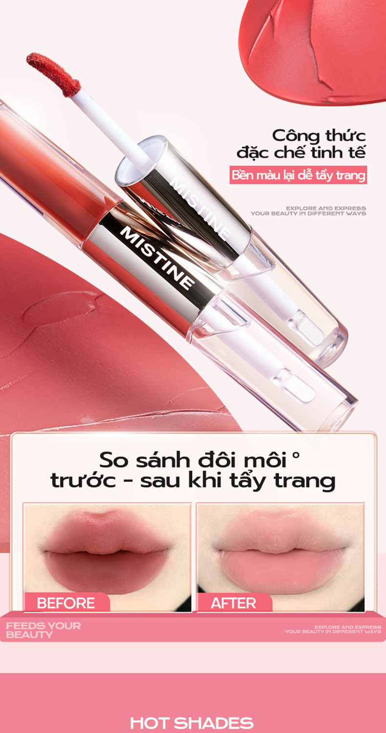 Son môi hai đầu giữ màu lâu MISTINE Sáng da tự nhiên Không dễ dính cốc ...