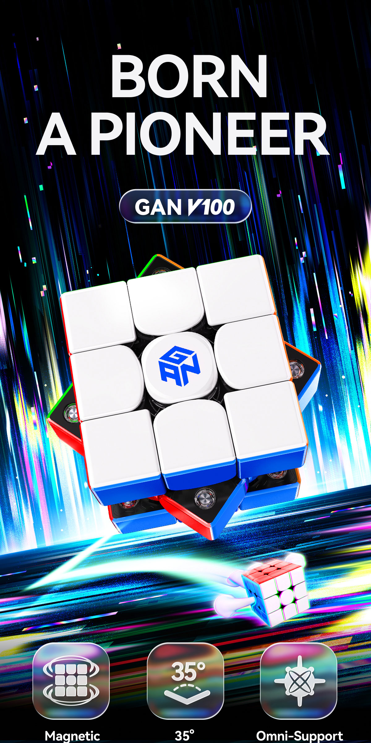 GAN V100 Maglev 3x3 Khối lập phương tốc độ từ tính phủ UV Magic Cube Đồ ...