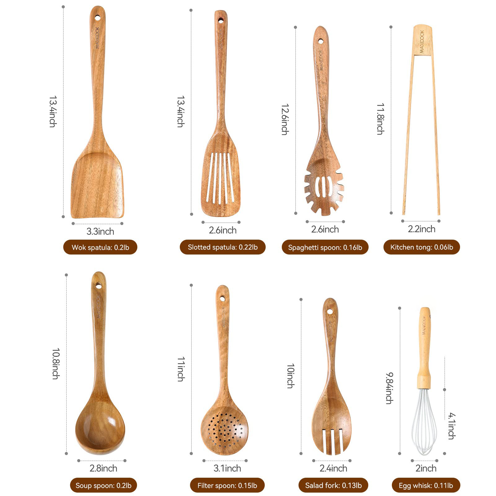MAXCOOK Bộ Dụng Cụ Gỗ 8 Chiếc Dụng Cụ Nhà Bếp Thìa Ladle Phụ Kiện Nhà ...
