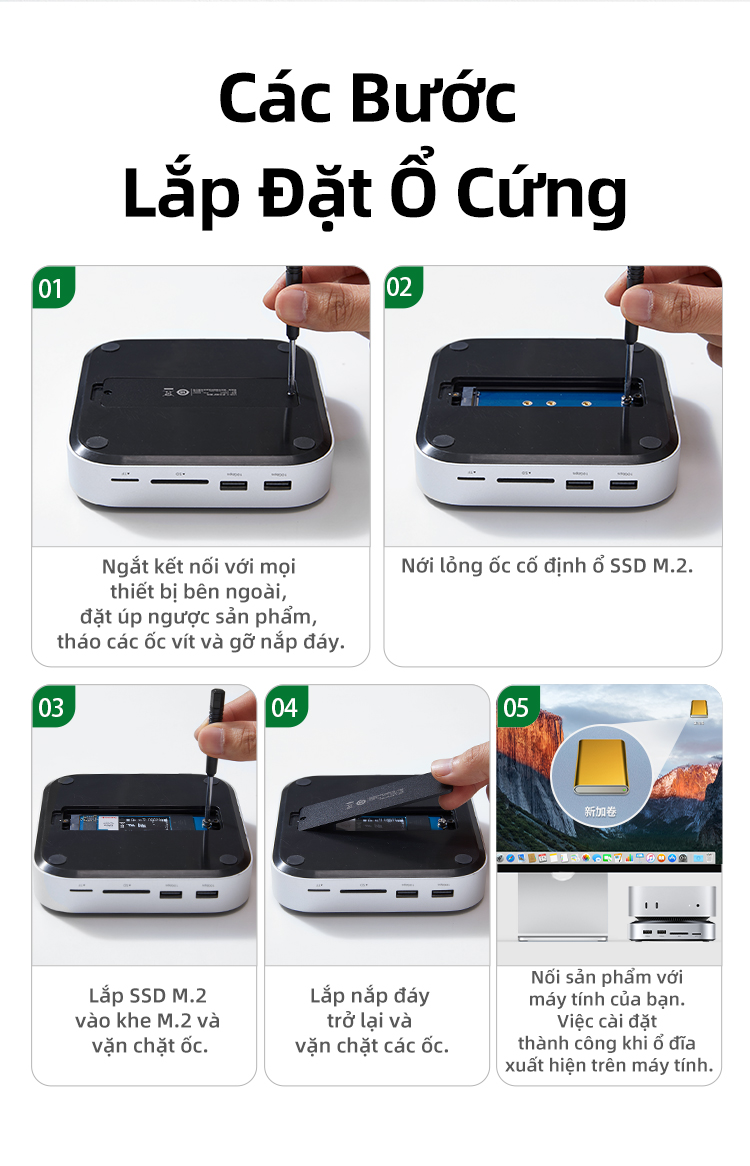 UGREEN USB HUB Docking Station cho Mac Mini M4 M4 Pro M.2 NVMe SSD 8TB ...