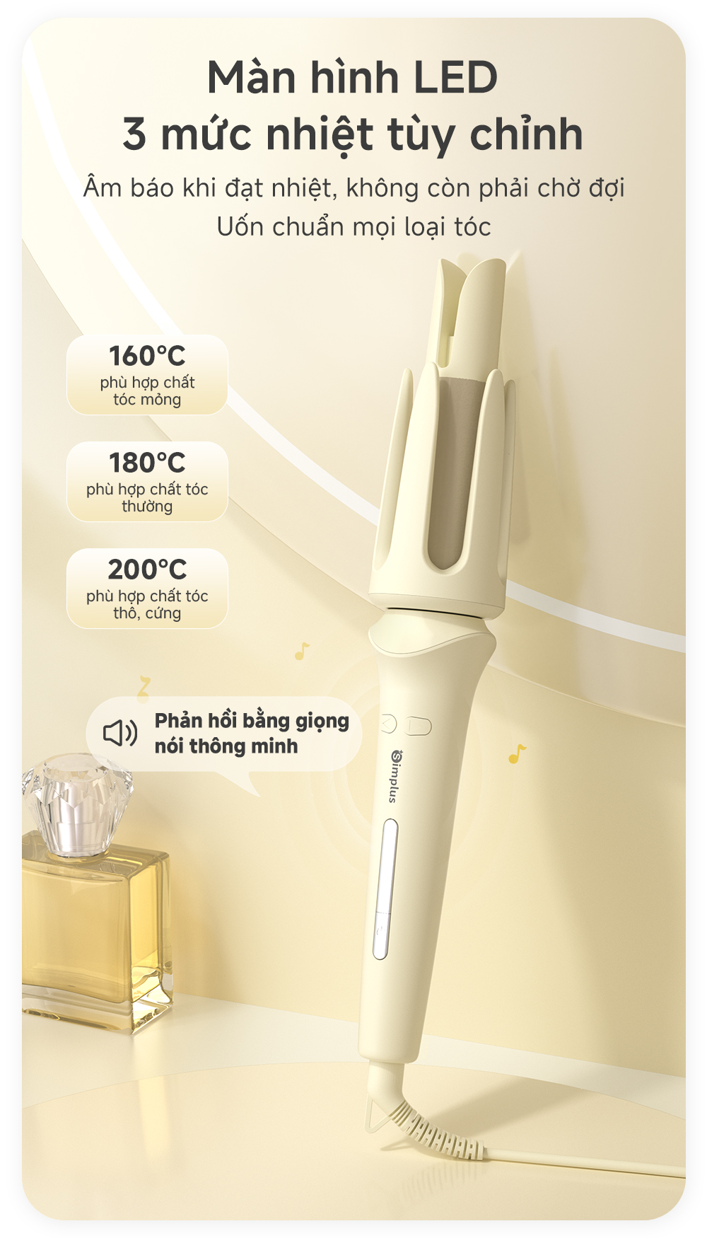 Simplus Máy uốn tóc Lọn xoăn 28mm Lọn xoăn kiểu trứng cuộn 3 mức nhiệt ...
