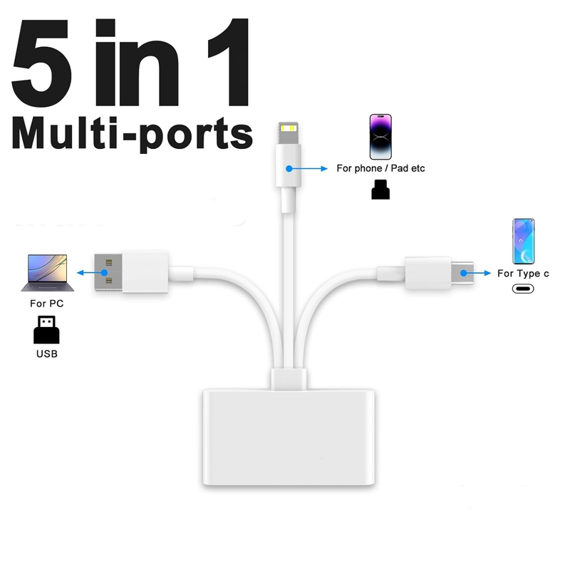 Đầu đọc thẻ TF SD 5 trong 1 đa năng USB 2.0 Hub Type C Adapter cho ...