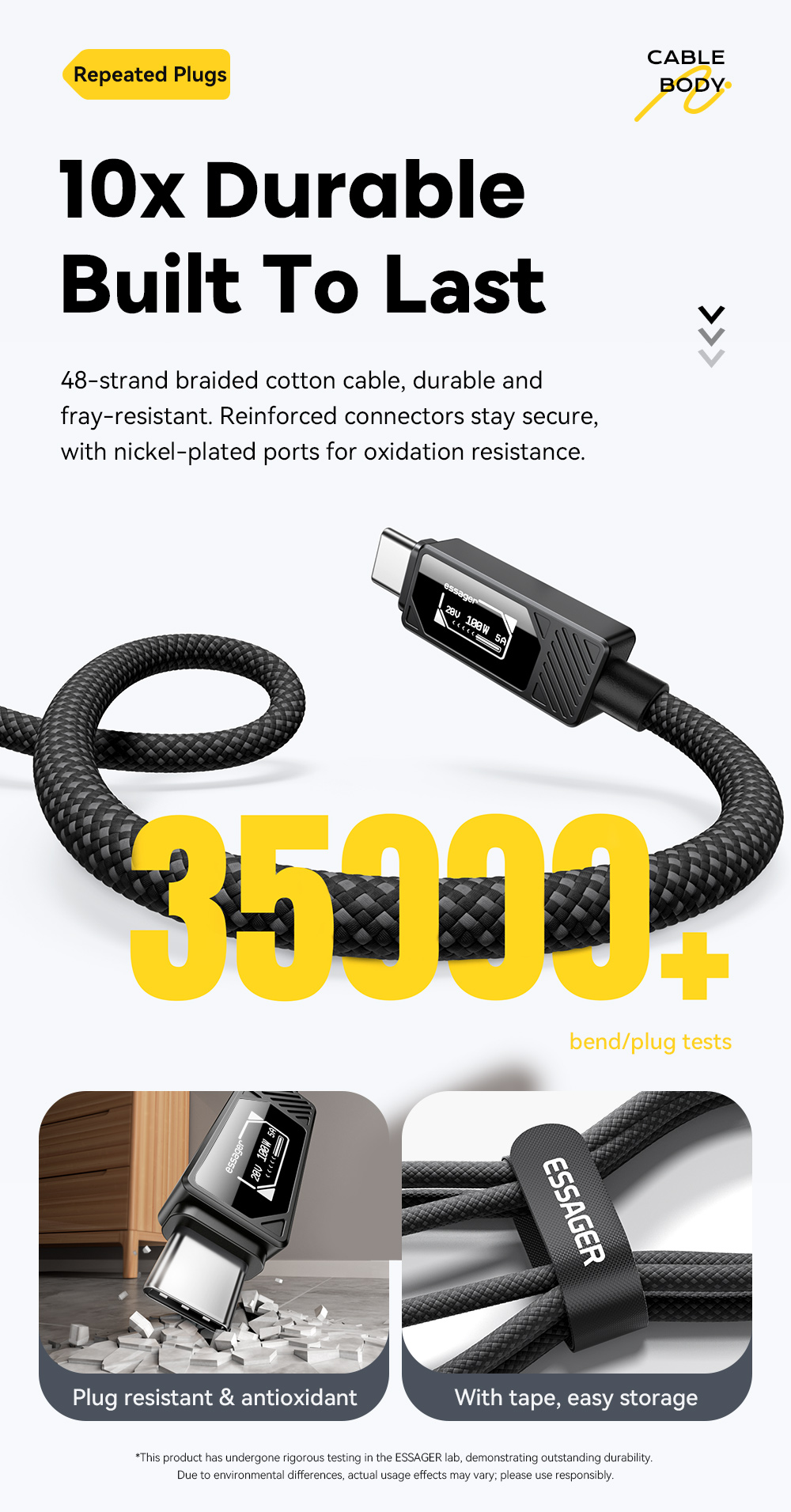 Essager 100W USB A Type CTo Type C Dây sạc nhanh tích hợp chip đánh dấu ...