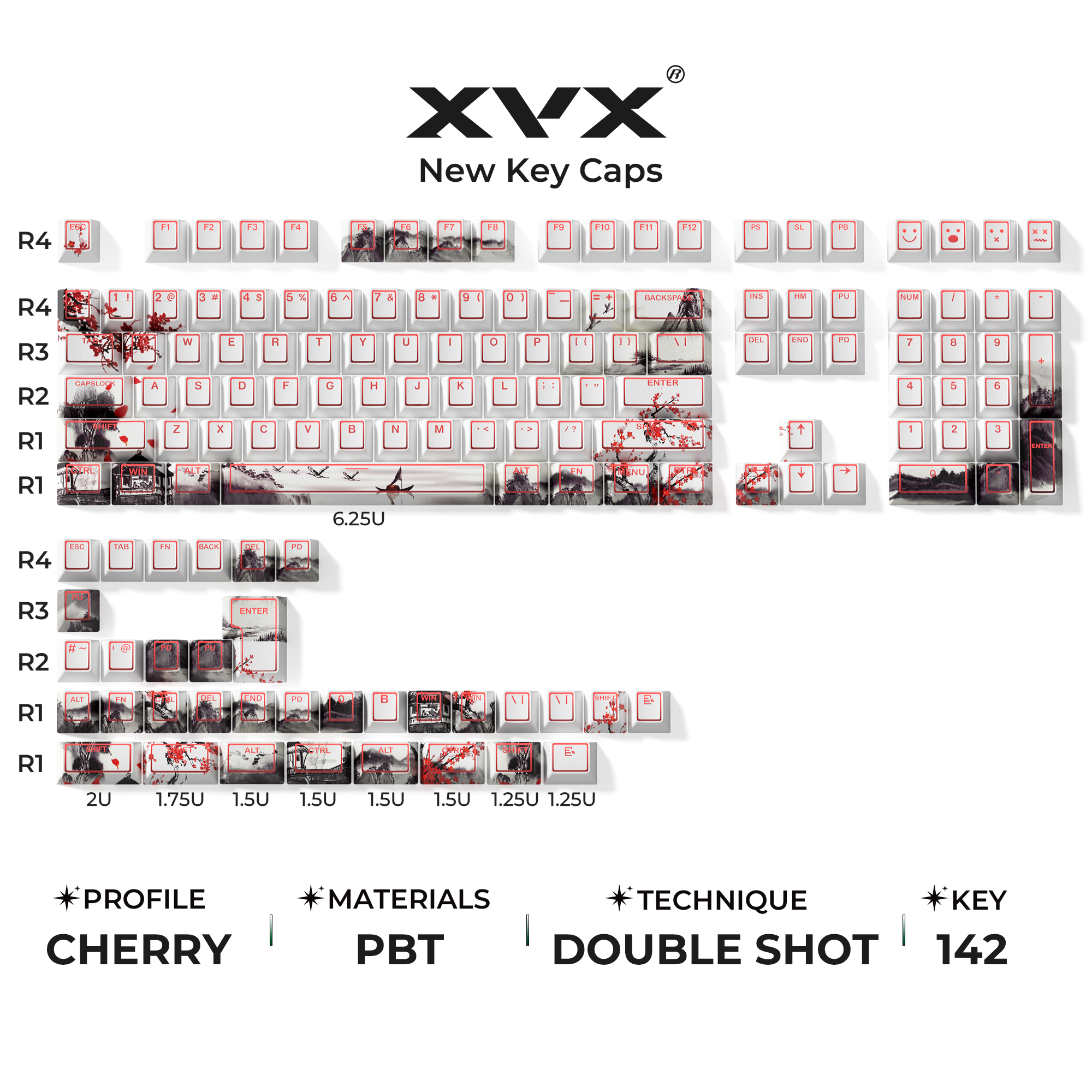 XVX PRISM Plum Blossom-Through Hai shot Cherry Profile PBT Bàn phím cơ ...
