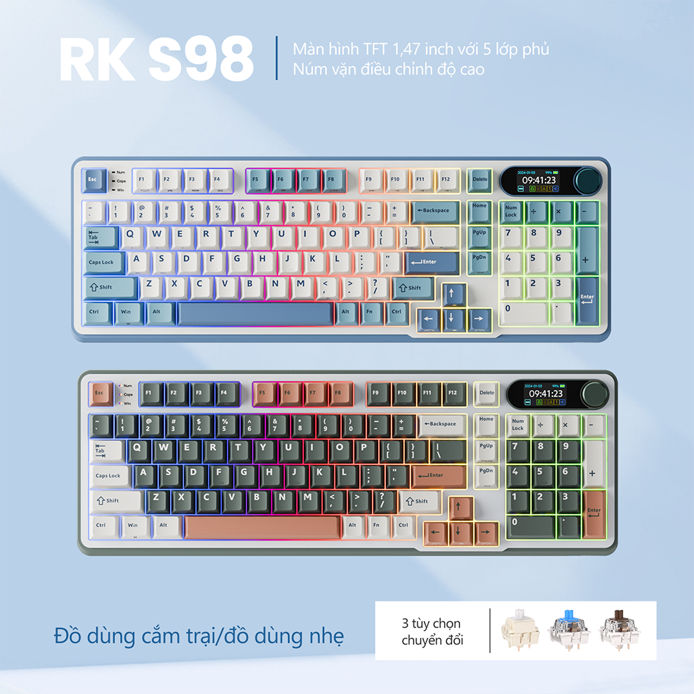 Rk Royal Kludge RK S98 98 Key Tri-Mode RGB Có Dây Bluetooth 2.4G Không ...