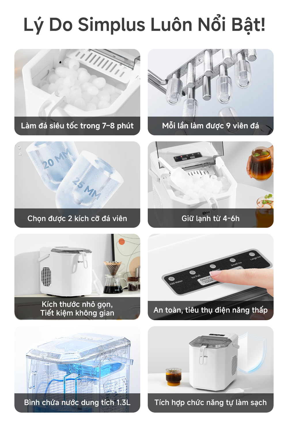 Simplus Máy Làm Đá Simplus 1.3L Gia Dụng Mini Tự Động Máy Làm Đá Công ...
