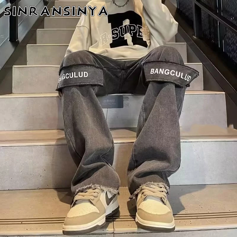 Sinransinya Quần jeans Dài Ống Rộng Phong Cách hip hop Thời Trang Cho ...