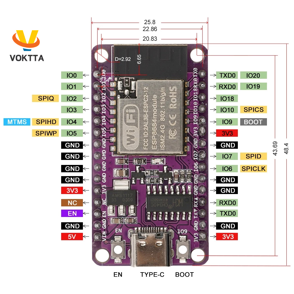 Bảng Mạch Phát Triển voktta esp32-c2 espc2-12 esp8684-devkitm-1 wifi ...