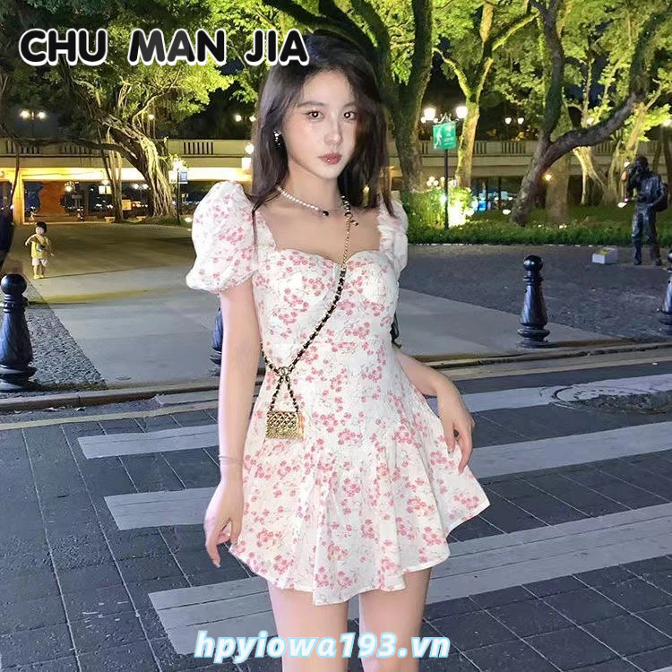 CHU MAN JIA Đầm Hoa Tay Phồng Hở Vai Thời Trang Dành Cho Nữ | Shopee ...